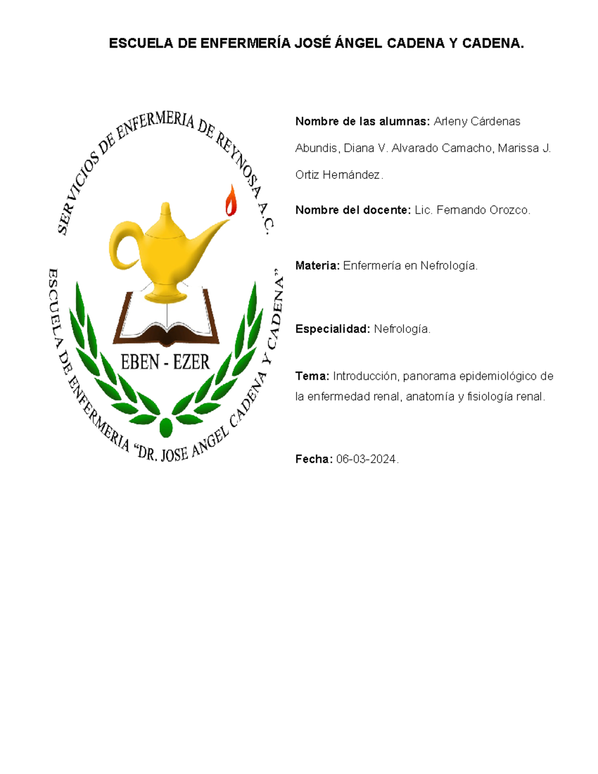 Manual Nefro EQ 6 - ESCUELA DE ENFERMERÍA JOSÉ ÁNGEL CADENA Y CADENA ...