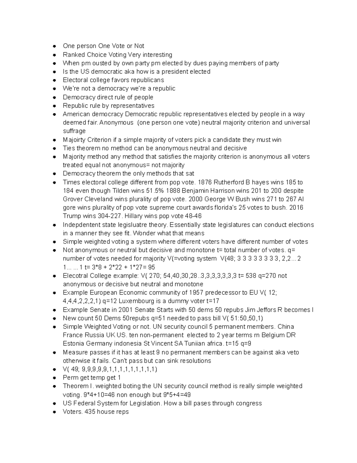 Math in Politics Class #3 Notes - One person One Vote or Not Ranked ...