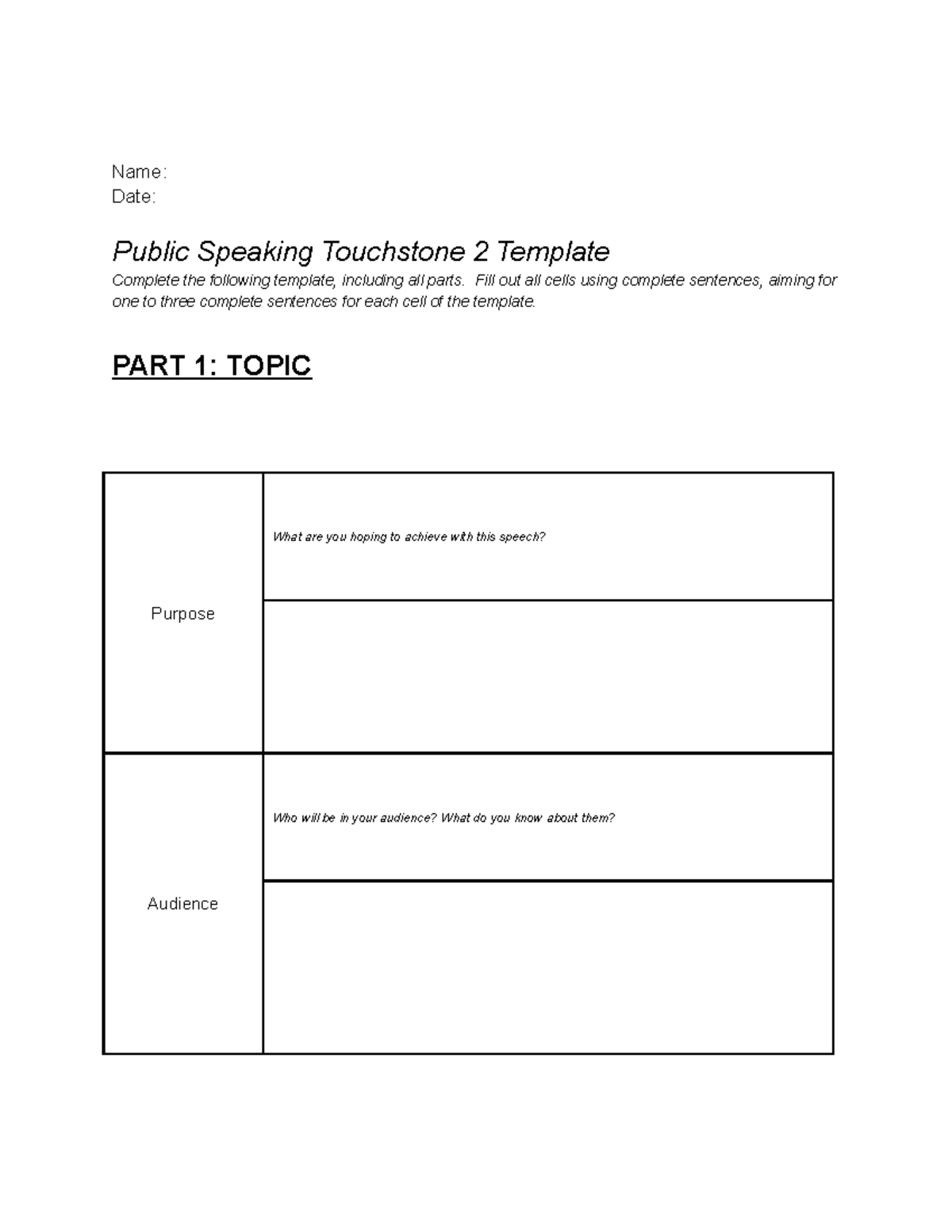 Touchstone 2 Template - Unit4 - Name: Date: Public Speaking Touchstone ...