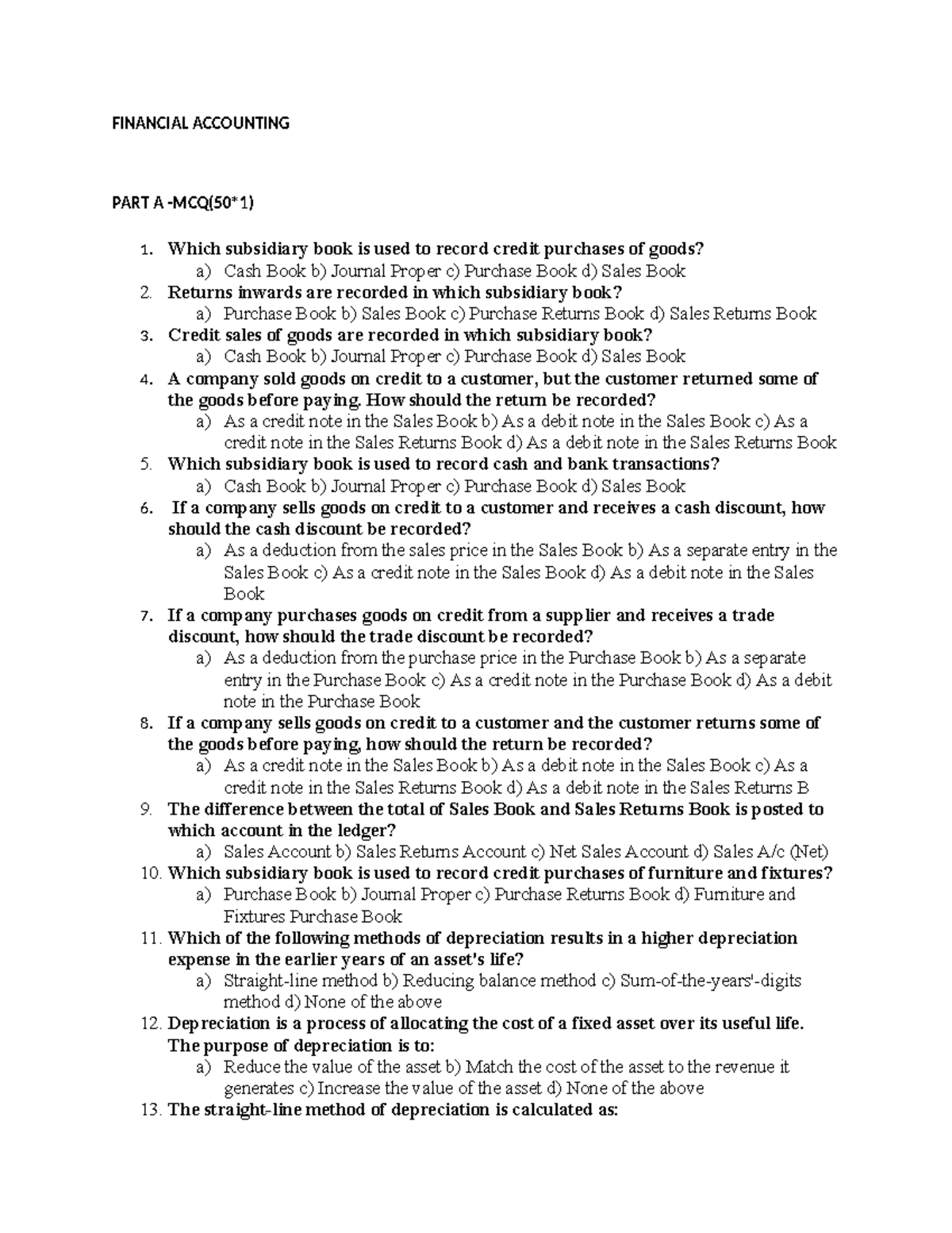 Exam 5 -financial accounting - FINANCIAL ACCOUNTING PART A -MCQ(50*1) 1 ...