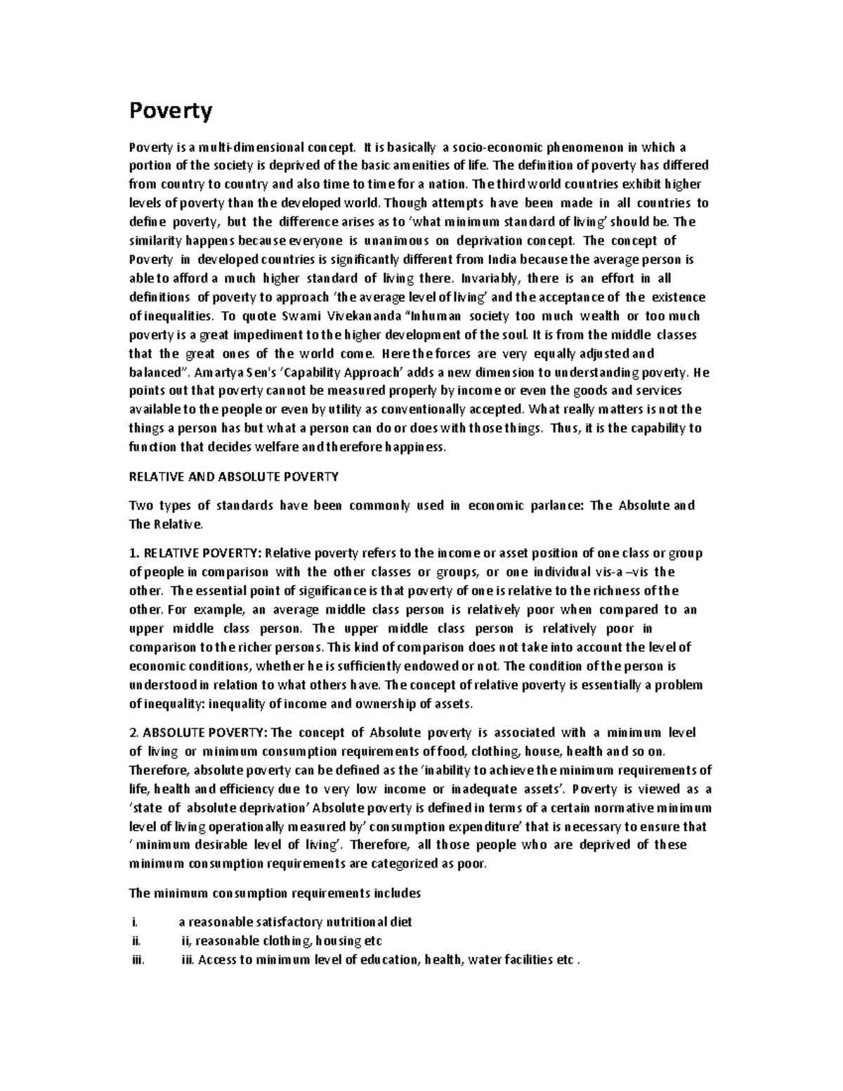 Poverty - Poverty Poverty is a multi-dimensional concept. It is ...