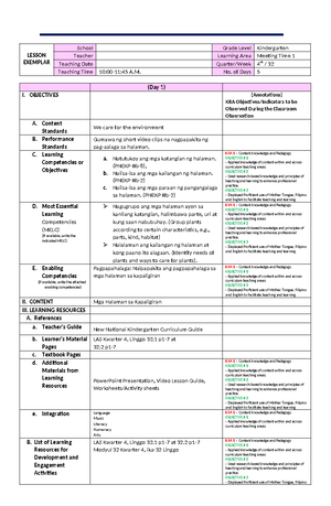 COT-Detailed-Lesson-Plan - Content Standard The child demonstrates an ...