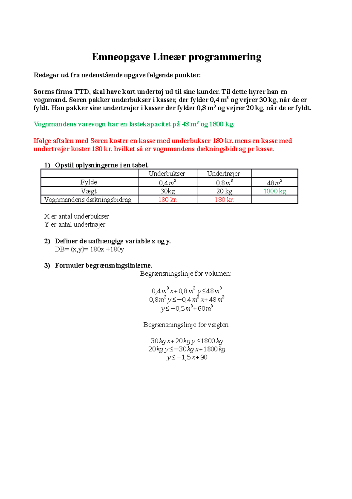 Emneopgave 4 Lineær programmering - Emneopgave Lineær programmering ...