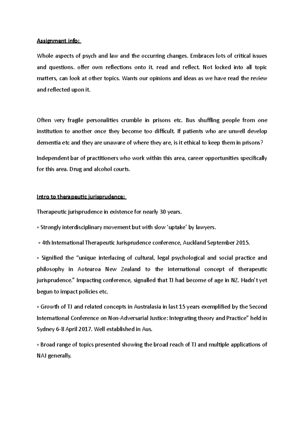 Mental health law week 2 lecture 2 - Assignment info: Whole aspects of psych and law and the ...