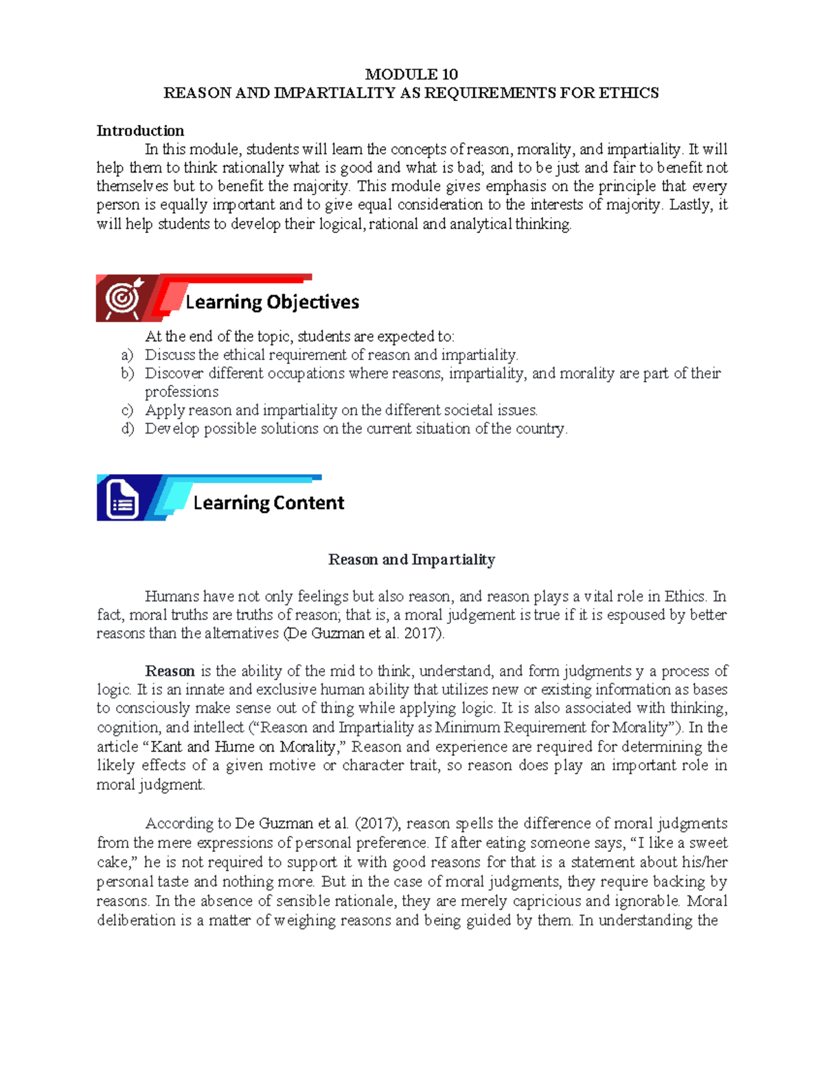 Lecture notes 10 REASON AND IMPARTIALITY AS REQUIREMENTS FOR ETHICS ...