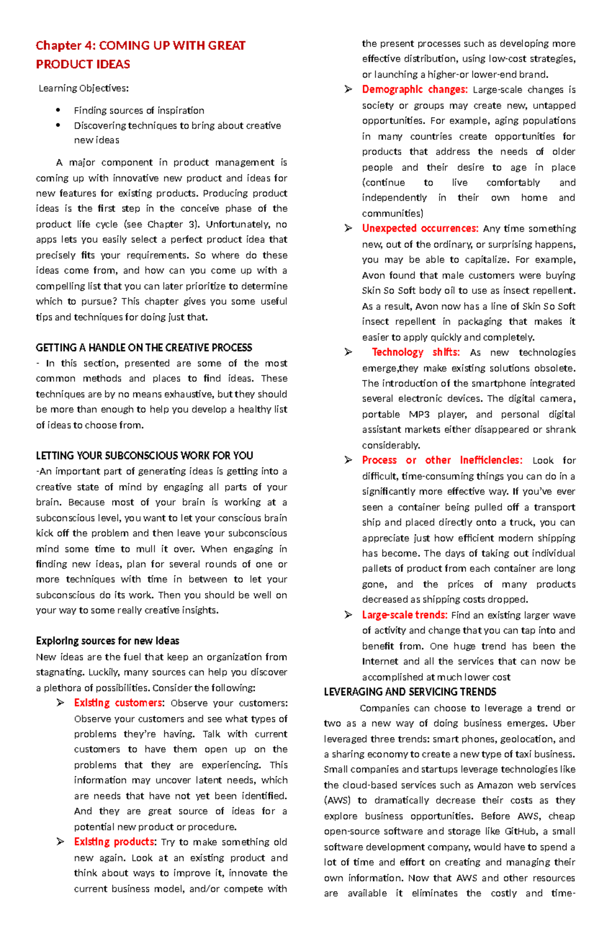 Product management handouts - Chapter 4: COMING UP WITH GREAT PRODUCT ...