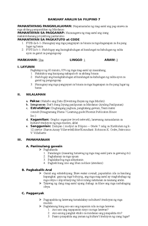 Aralin 3 - Daily Lesson Log sa Filipino 7 - GRADES 1 to 12 Pang-Araw ...