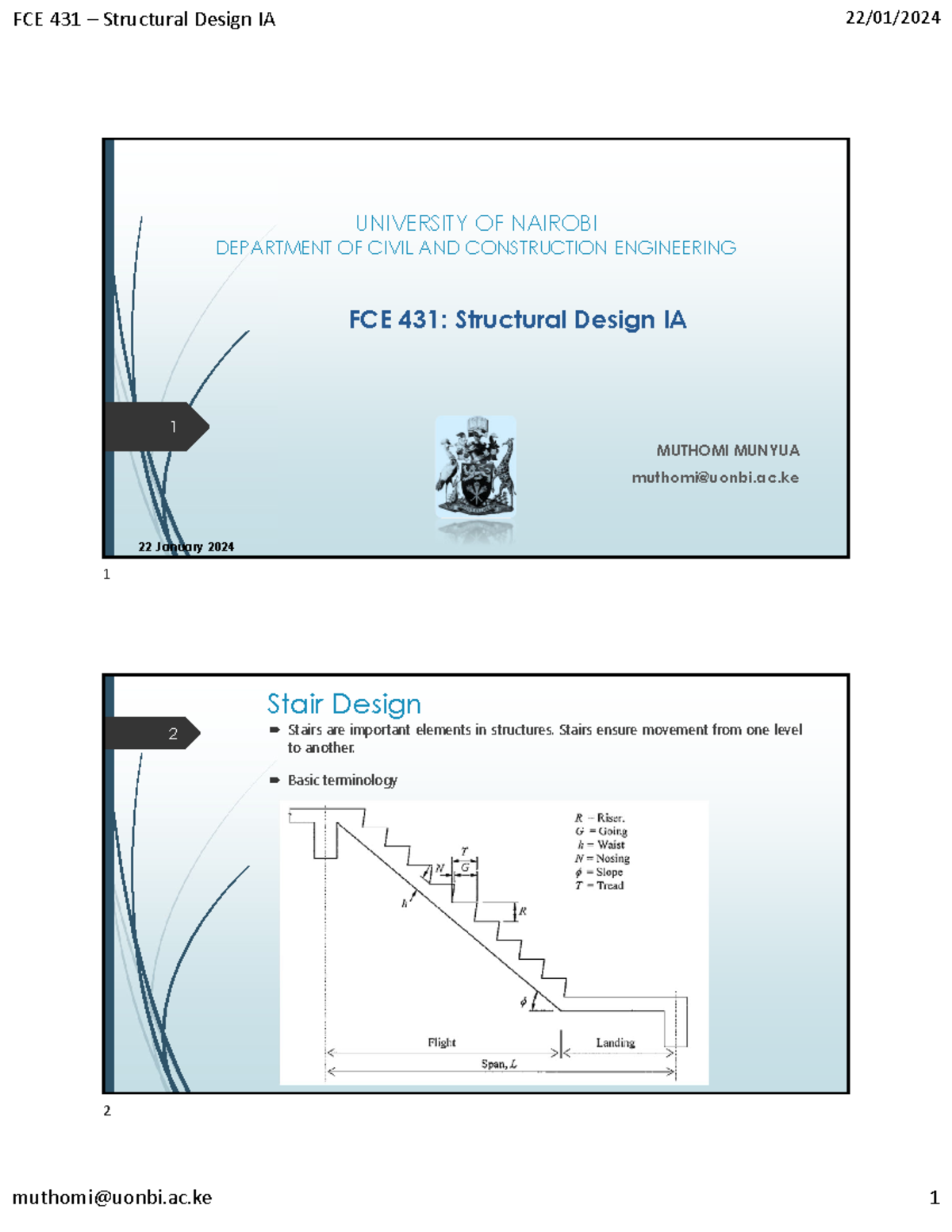 FCE 431 - Lecture 11 - FCE 431 – Structural Design IA UNIVERSITY OF ...
