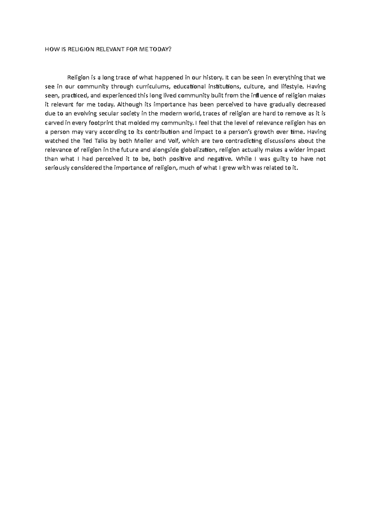 HOW IS Religion Relevant FOR ME Today - HOW IS RELIGION RELEVANT FOR ME ...