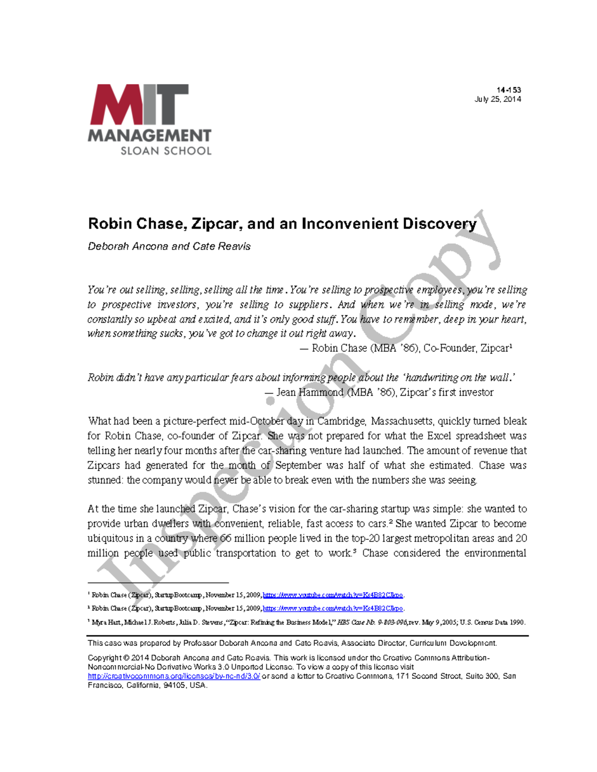 Robin Chase, Zipcar, Inconvenient Discovery - This case was prepared by ...
