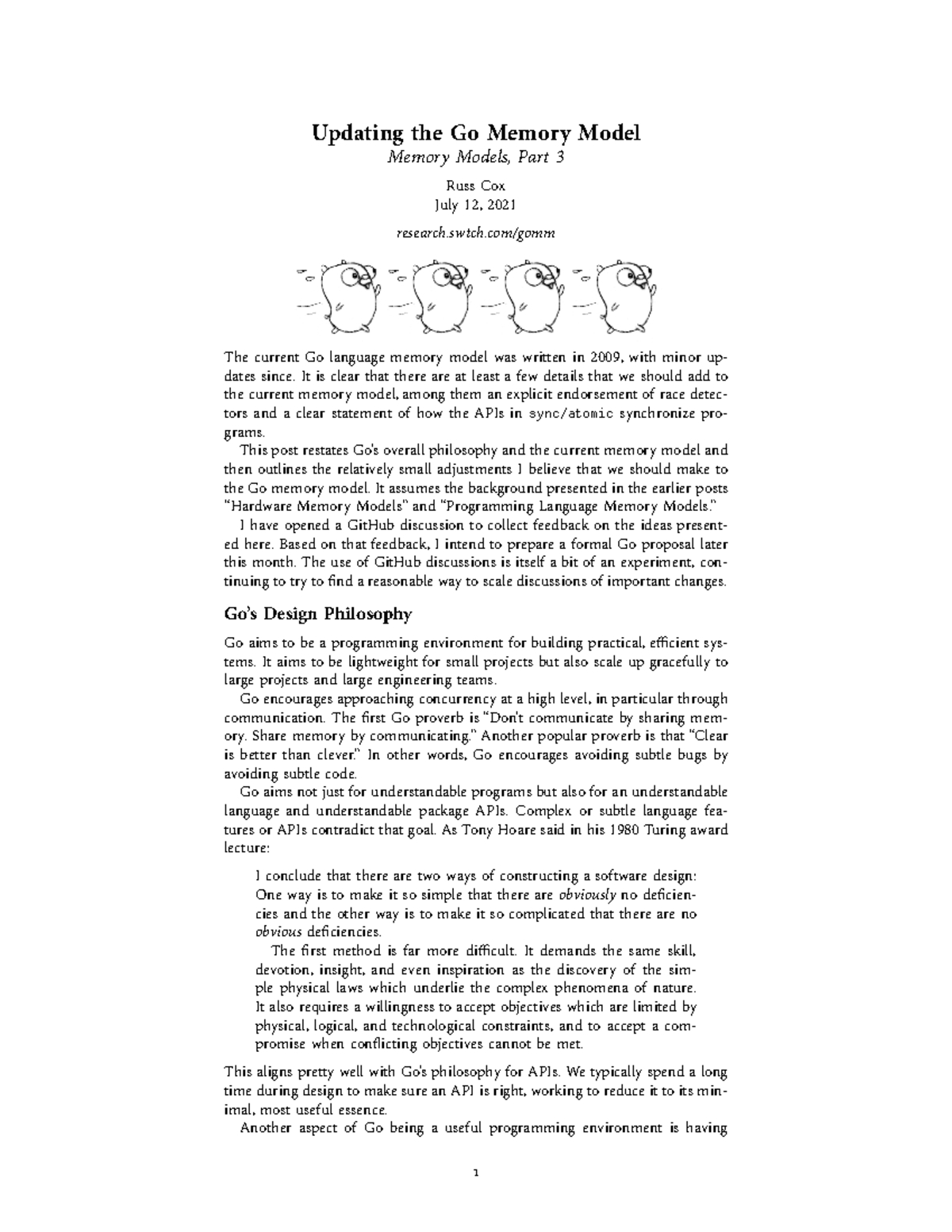 Cox memory models 3 go - paper - Updating the Go Memory Model Memory Models, Part 3 Russ Cox ...
