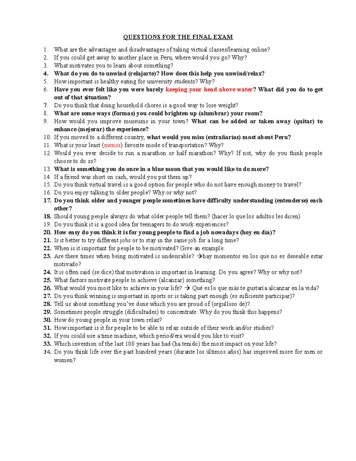 Questions FOR THE Final EXAM - QUESTIONS FOR THE FINAL EXAM What are ...