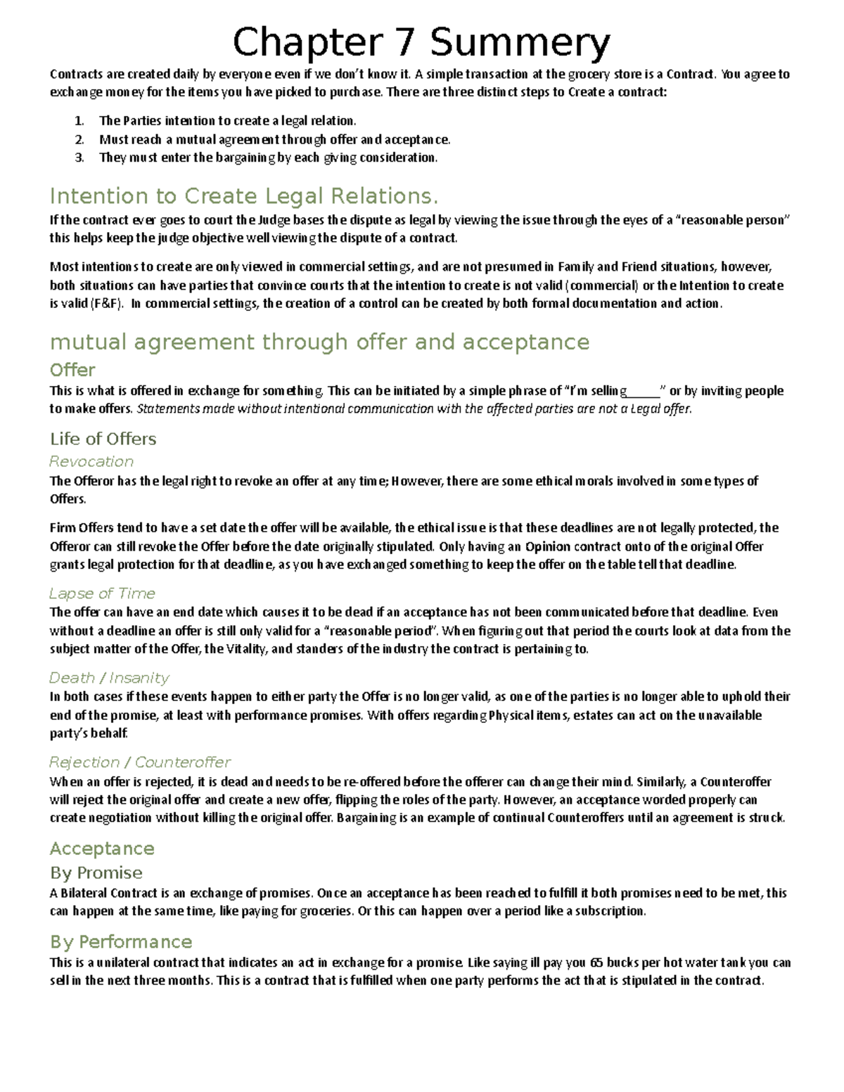Chapter 7 Summery - the text book - Managing the Law - Chapter 7 ...