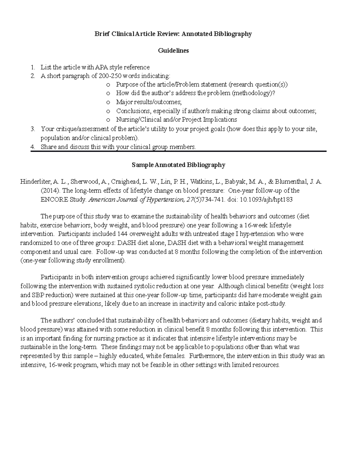 Brief Clinical Article Review - Share and discuss this with your ...