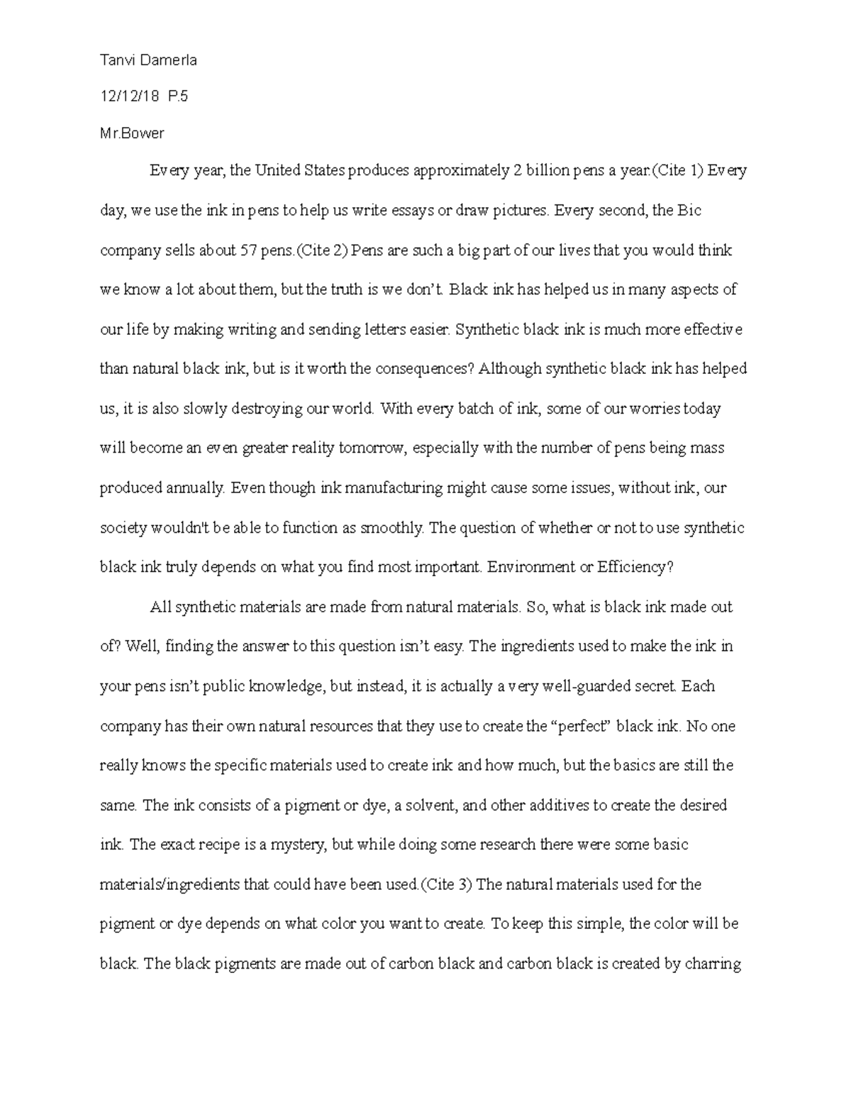 Synthetic Black Ink Research Paper - Tanvi Damerla 12/12/18 P. Mr Every ...