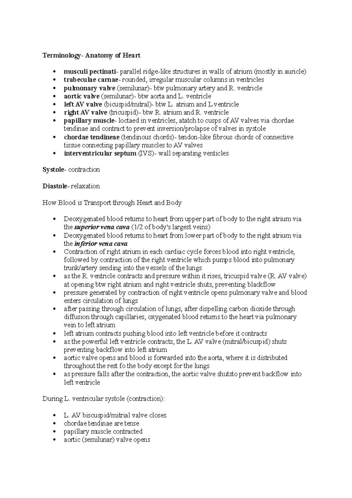 Anatomy of the Heart - Lecture notes 2 - Terminology - Anatomy of Heart ...