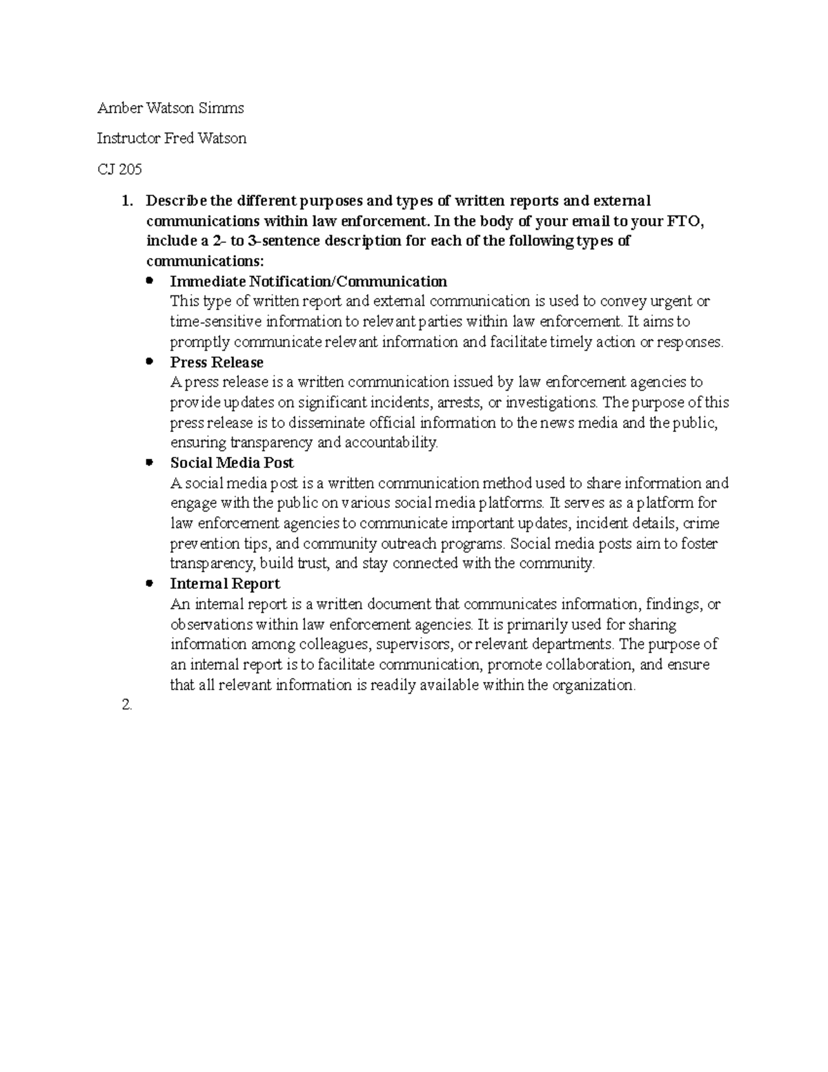 Cj 205 final project week 7 - Amber Watson Simms Instructor Fred Watson ...