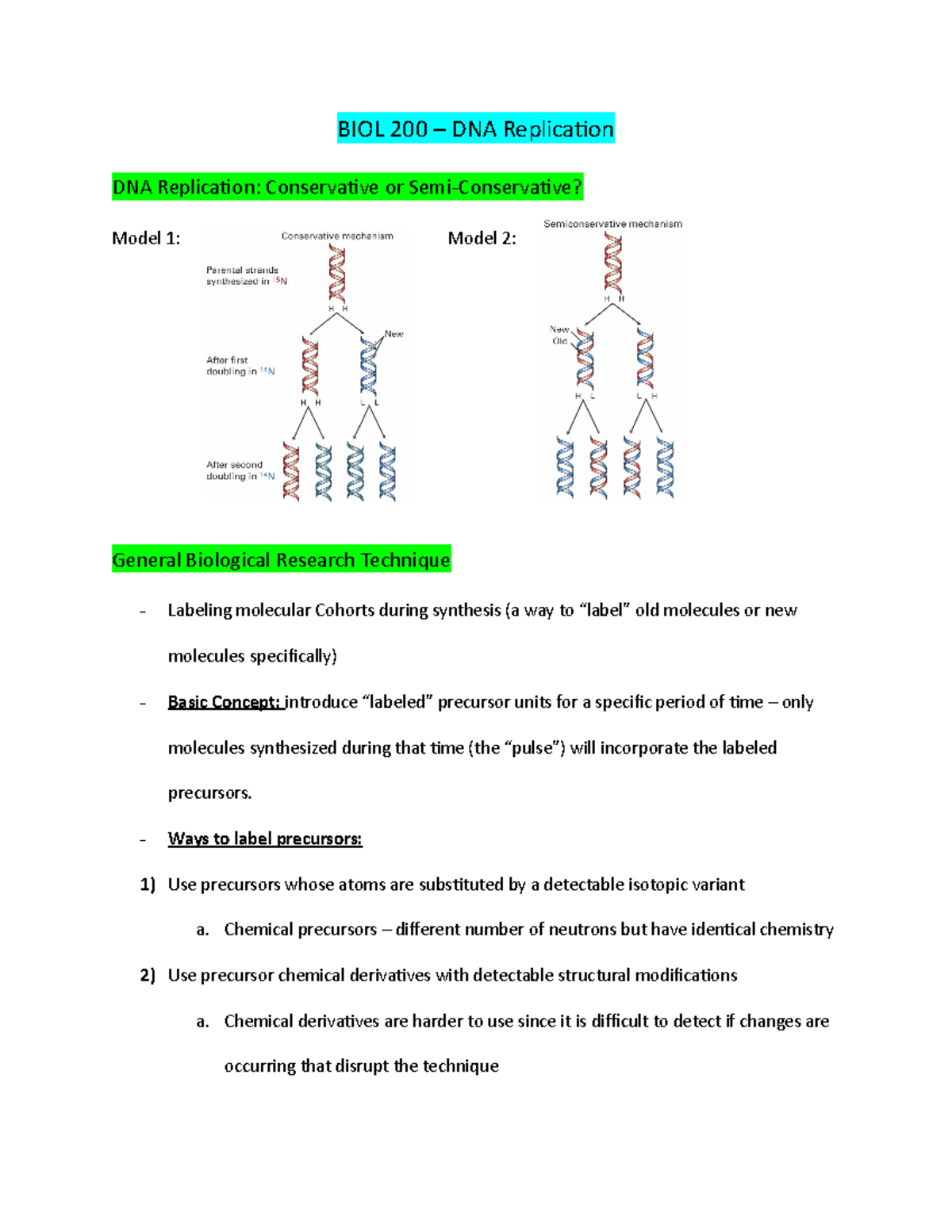 BIOL 200 -Notes (staring point Sept 18) - BIOL 200 – DNA Replication ...