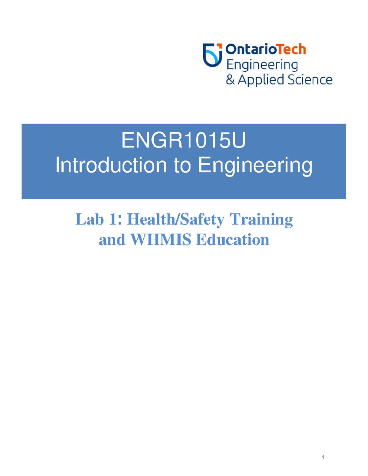 ENGR1015U Lab 1 - lab 1 - ENGR 1015 U Introduction to Engineering Lab 1 ...