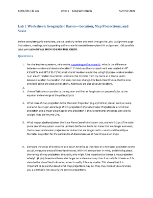 S GEOG lab 1 - lab - Lab 1 Worksheet: Geographic Basics—Location, Map ...