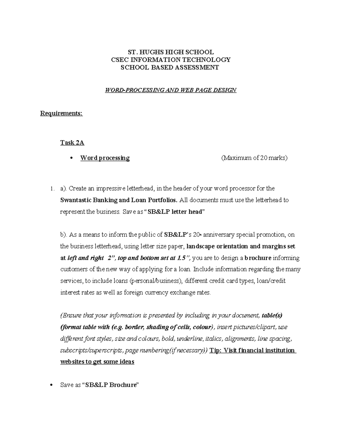 Word Processing & Web Page Design - ST. HUGHS HIGH SCHOOL CSEC ...
