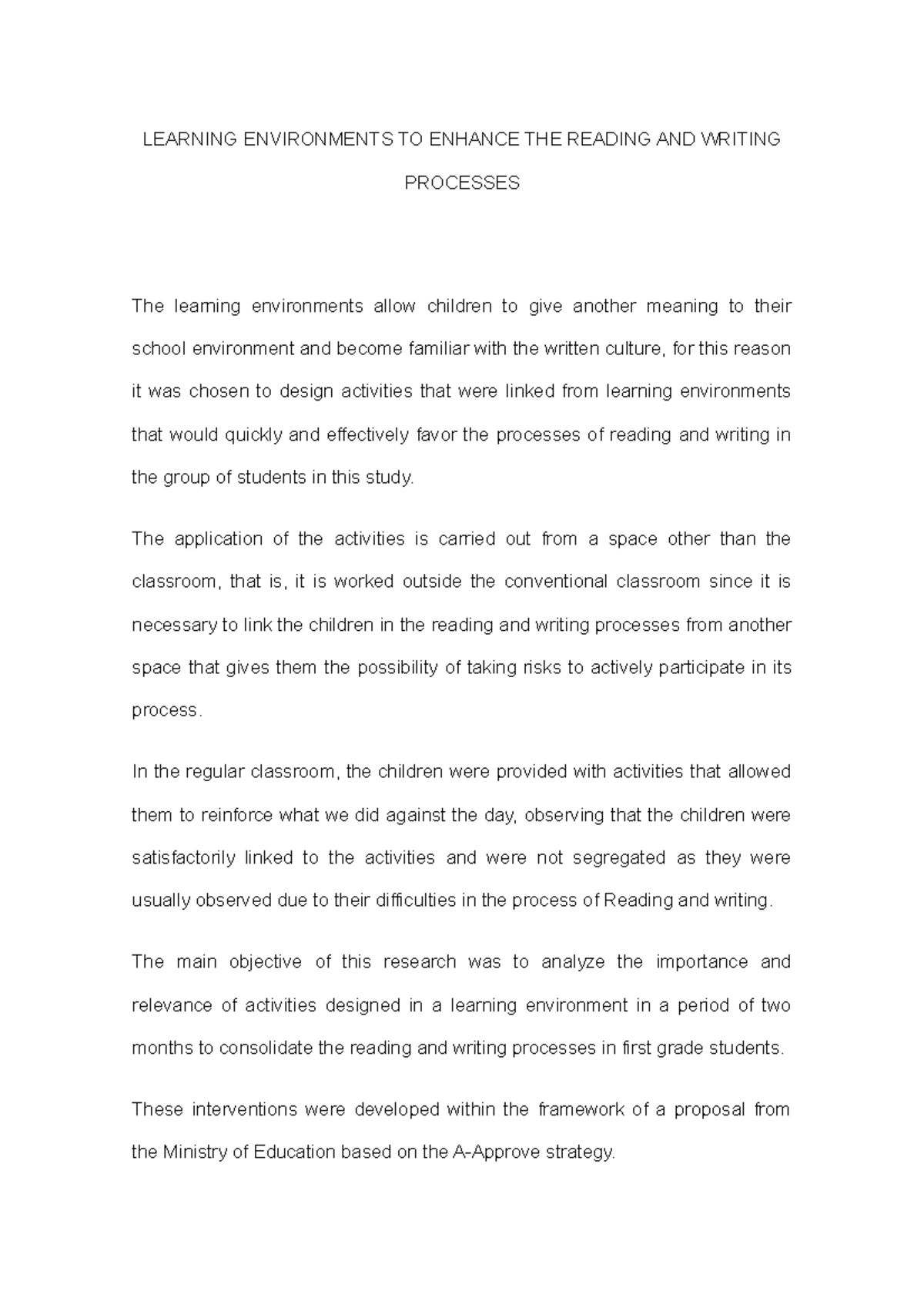 Learning Environments TO Enhance THE Reading AND Writing Processes ...