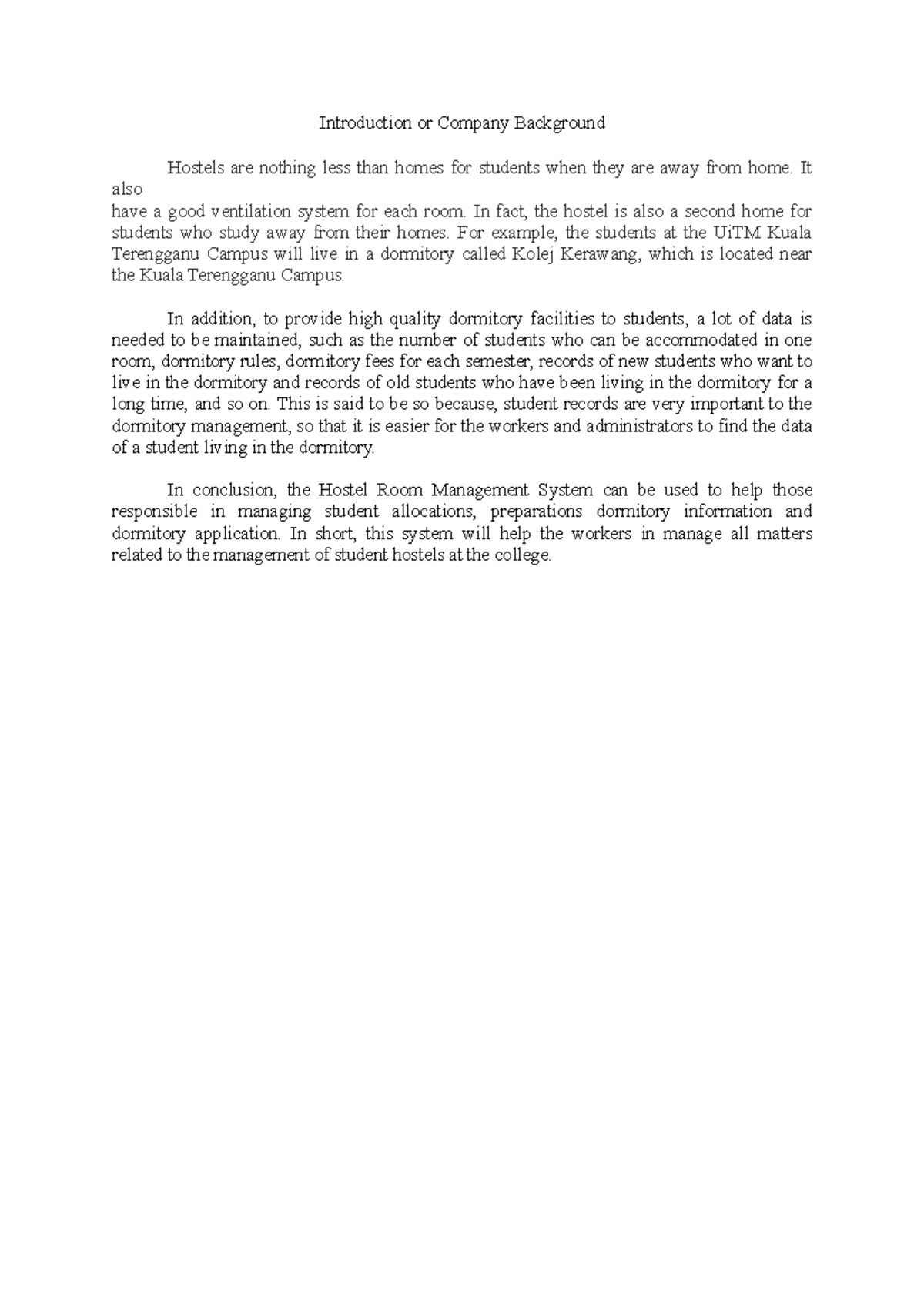 Company Background - Introduction or Company Background Hostels are ...