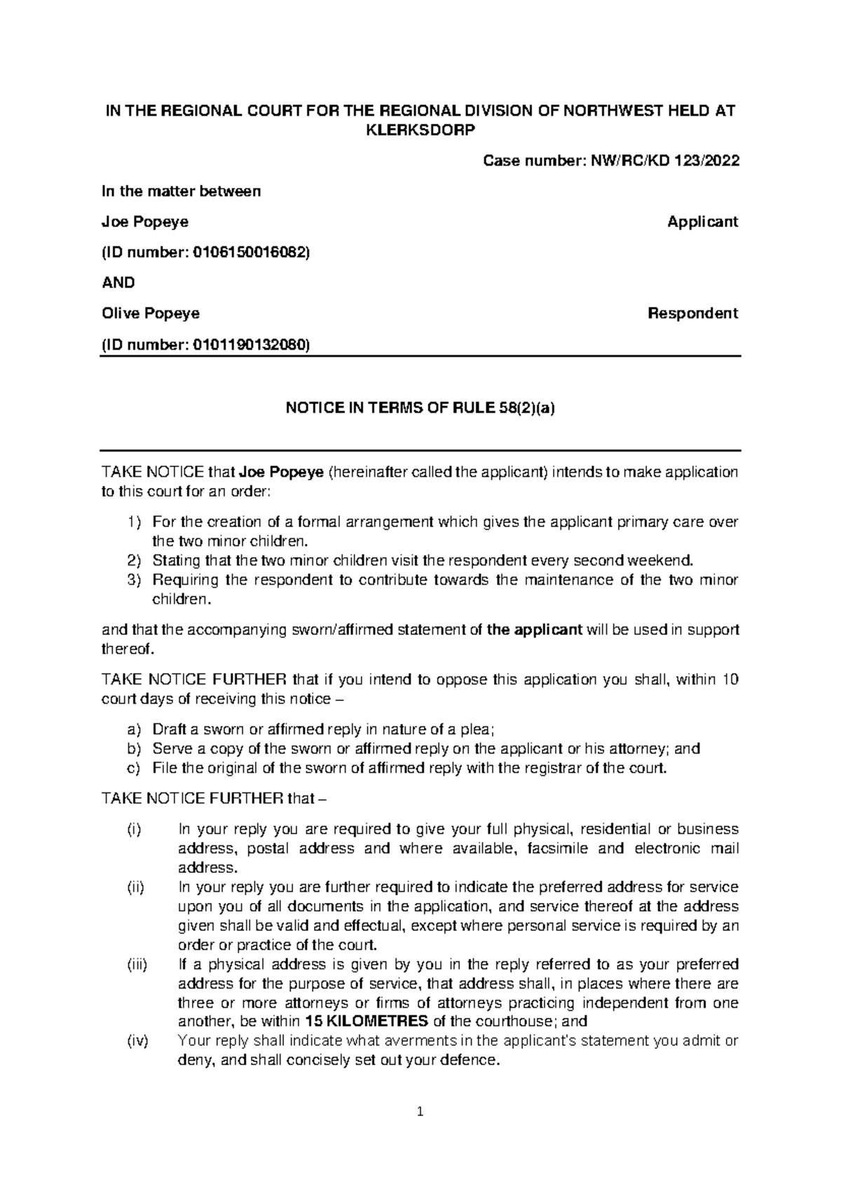 IURI 376 SU 18 drafting - NOTES - 1 IN THE REGIONAL COURT FOR THE ...