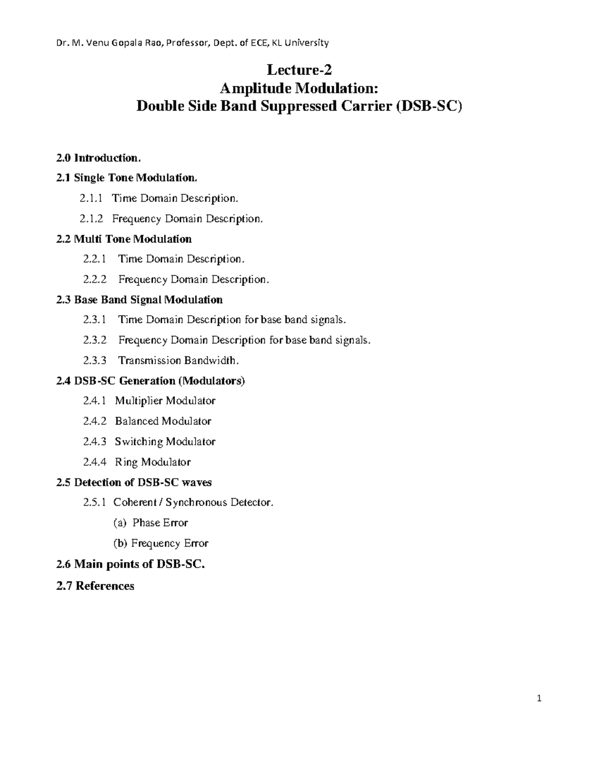 Am dsb-sc - Lecture- Amplitude Modulation: Double Side Band Suppressed ...