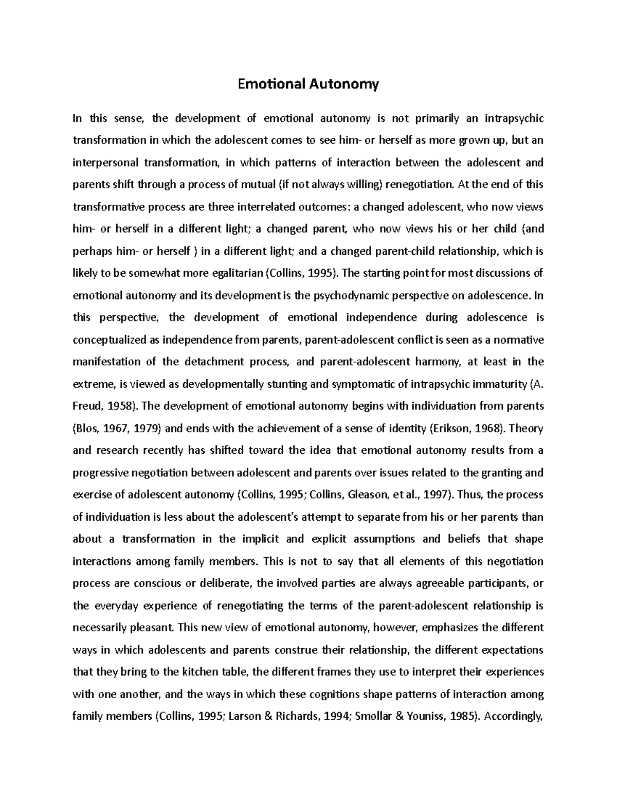 Emotional Autonomy - At the end of this transformative process are ...
