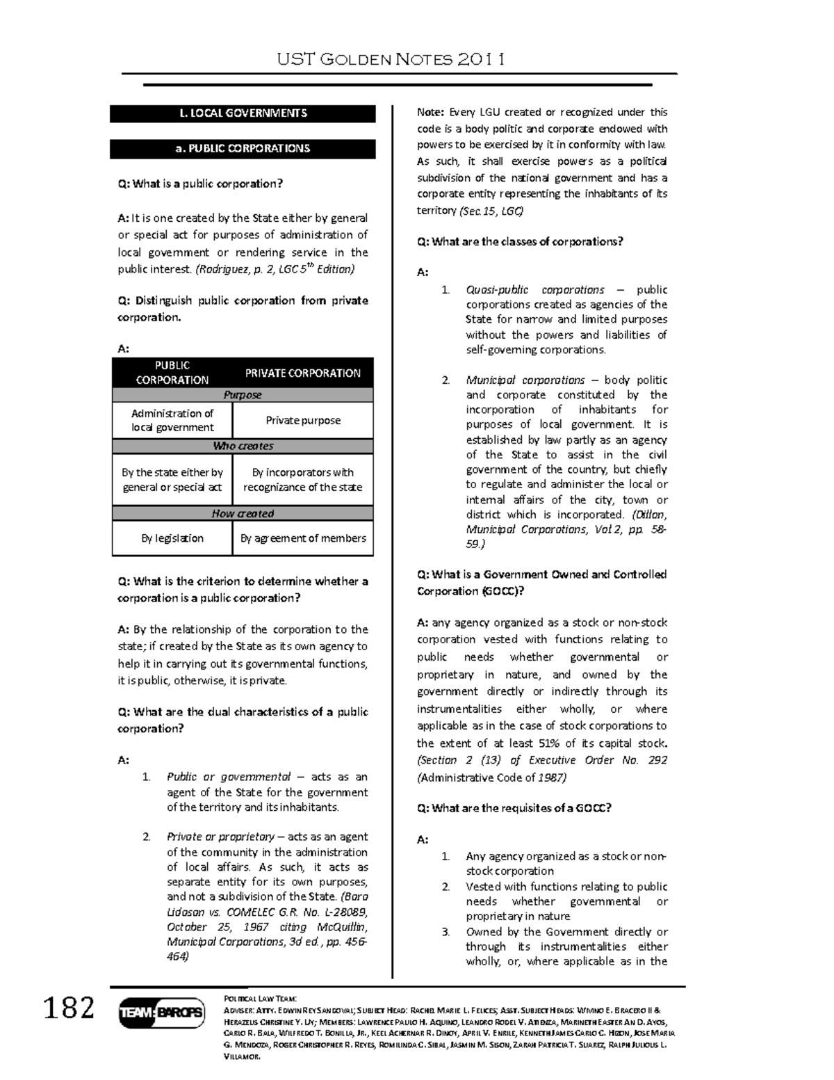 Dokumen - wwww - UST GOLDEN NOTES 2011 182 POLITICAL LAW TEAM: ADVISER ...