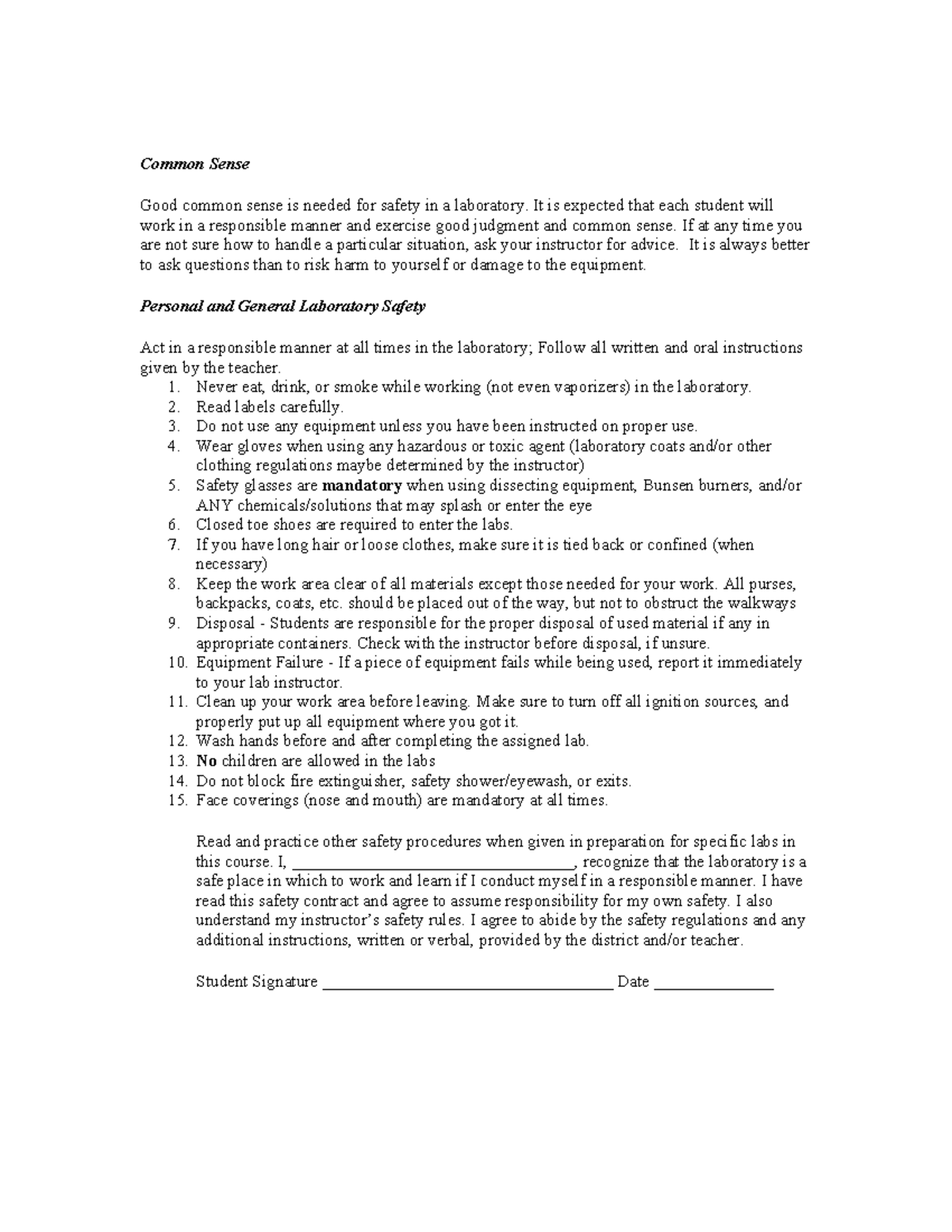 LAB Safety DOC - anatomy - Common Sense Good common sense is needed for ...
