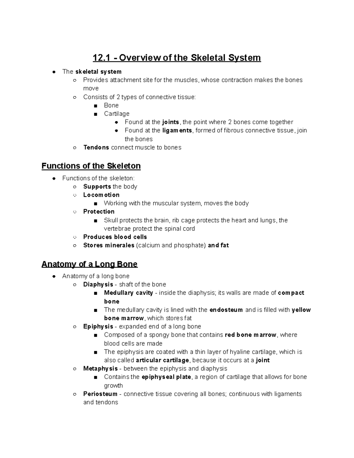 Chapter 12 Skeletal System 12 Overview Of The Skeletal System The