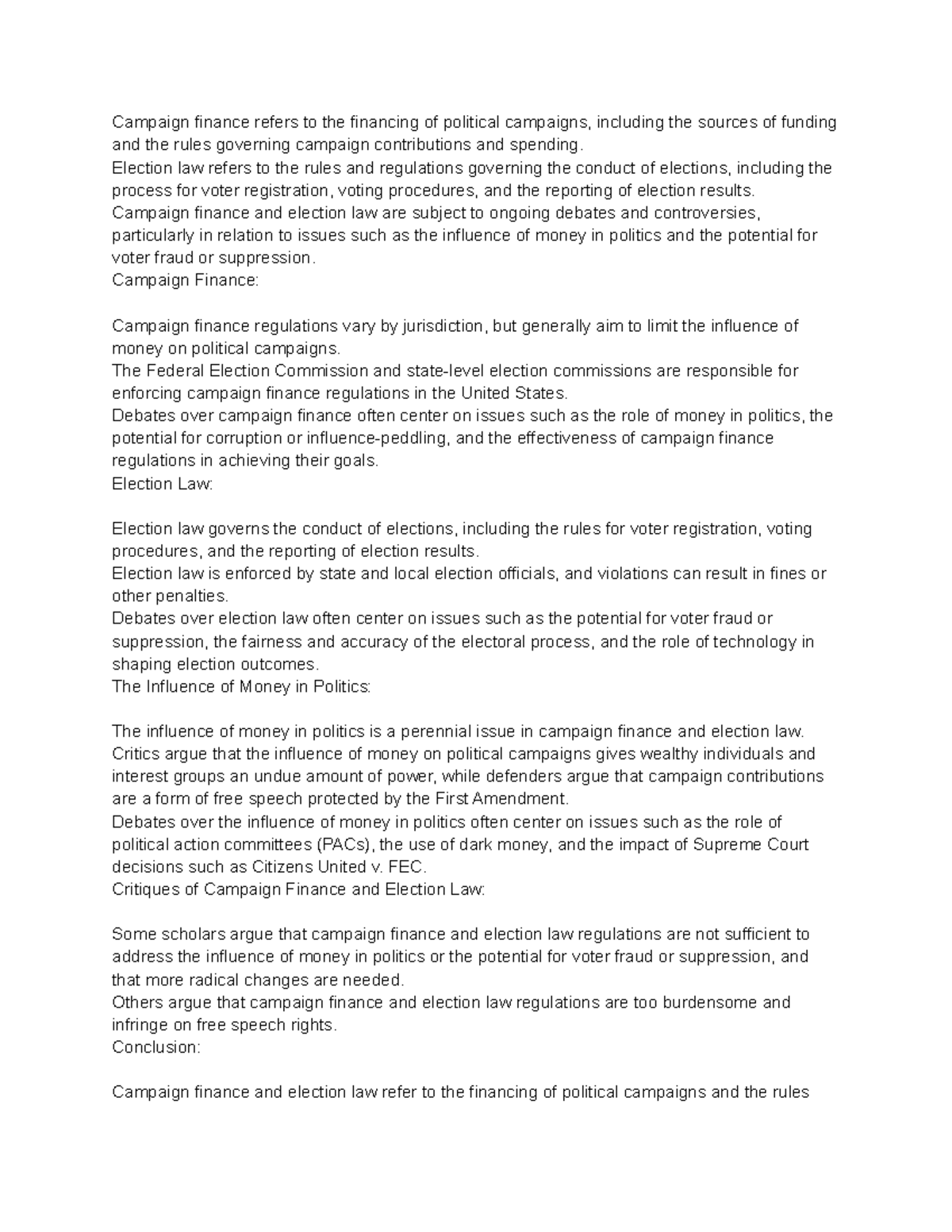 Campaign Finance and Election Law - Campaign finance refers to the ...