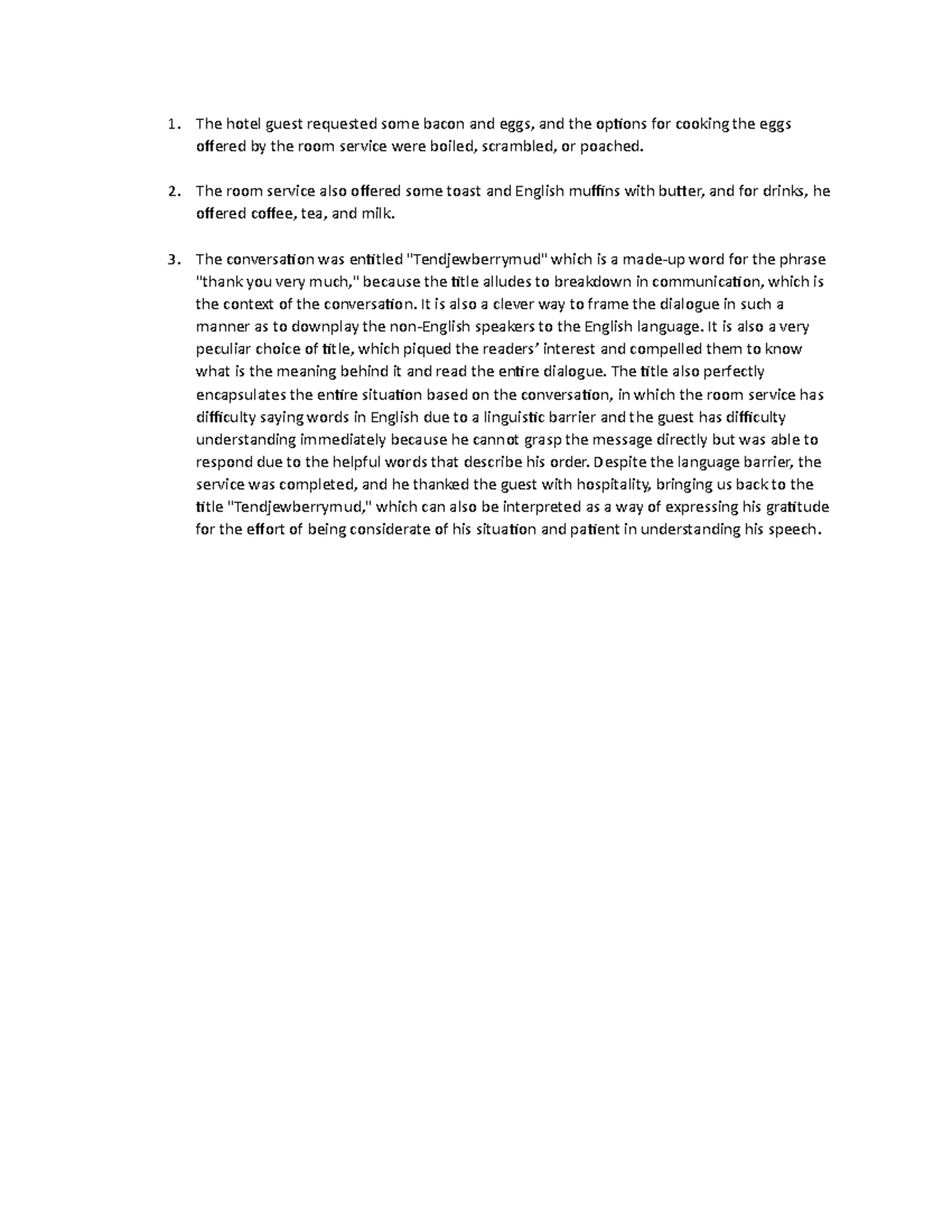 Oral Com Written Work 2b - The hotel guest requested some bacon and ...