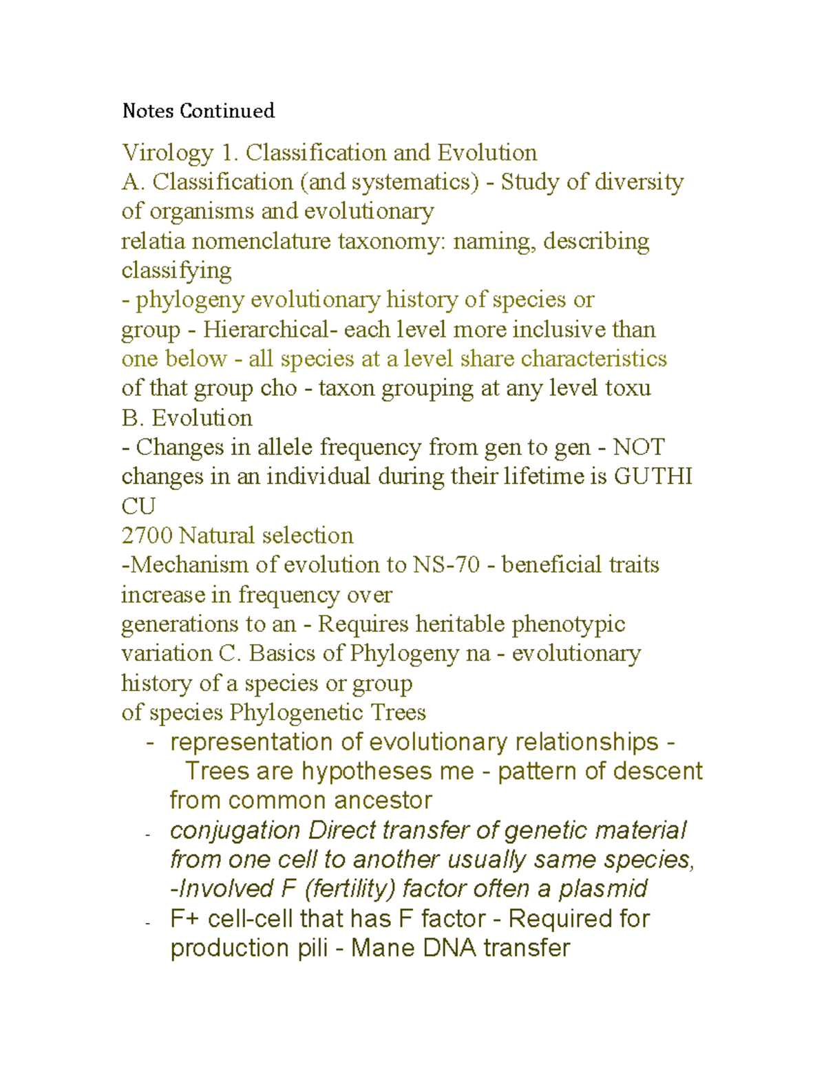 Chapter 3 Notes - Notes Continued Virology 1. Classification and ...