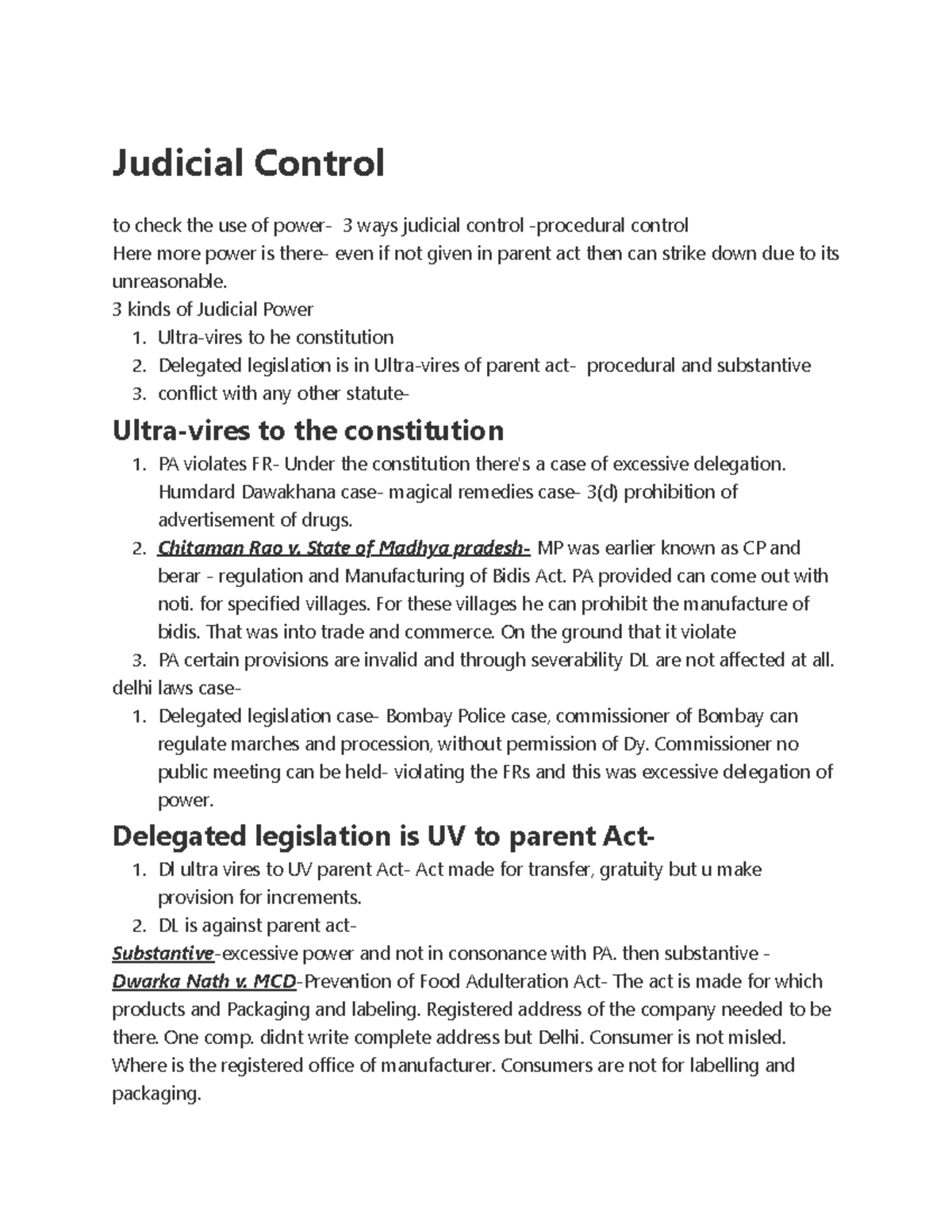 Judicial Control - 3 kinds of Judicial Power Ultra-vires to the ...
