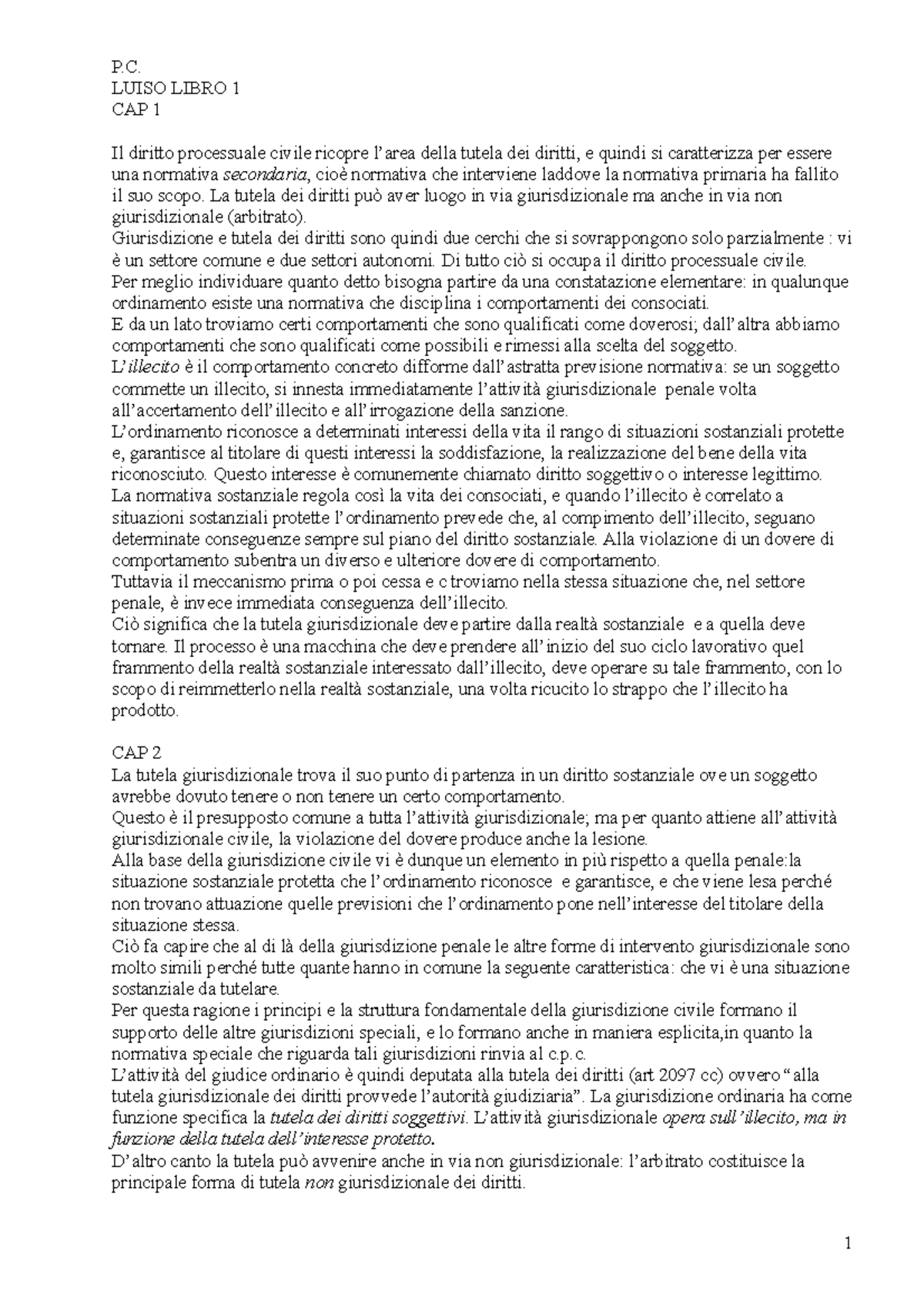 Diritto Processuale Civile Luiso parte 1 - P. LUISO LIBRO 1 CAP 1 Il diritto processuale civile ...