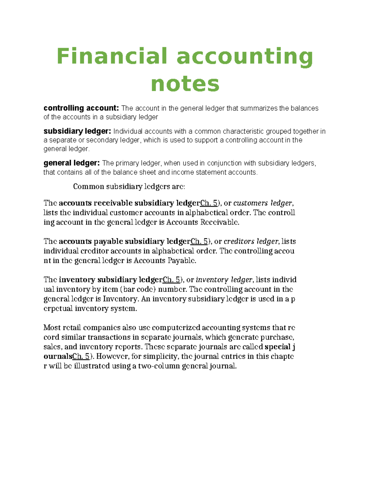Acc 201 nortes - l notes - Financial accounting notes controlling ...