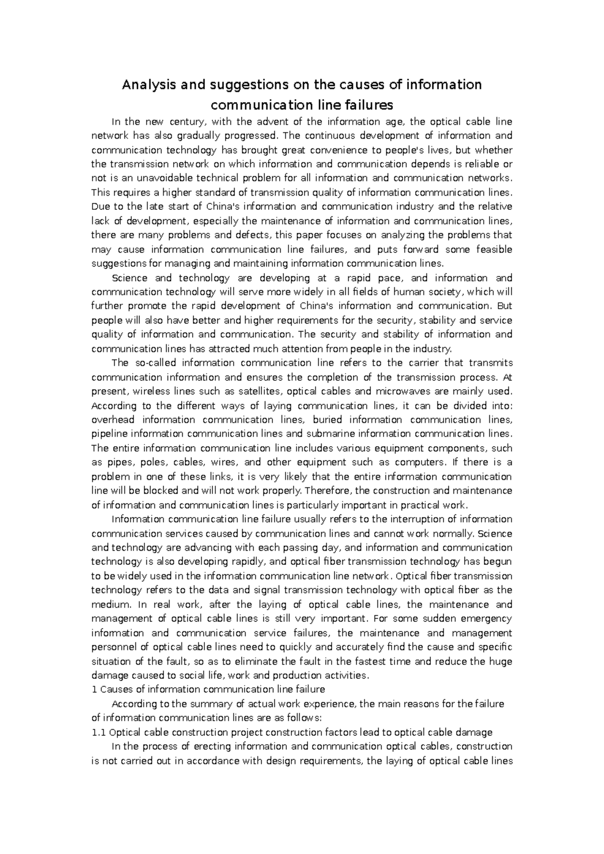 COMM 100 Analysis and suggestions - Analysis and suggestions on the ...