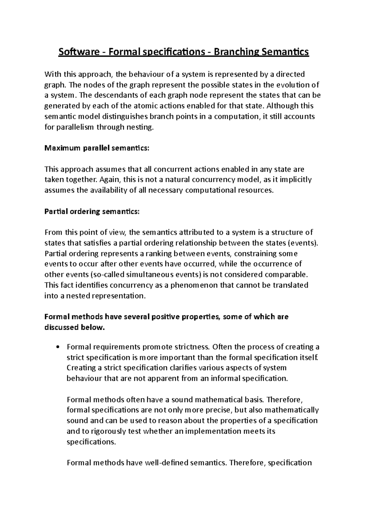 Software - Formal specifications - Branching Semantics - The nodes of ...