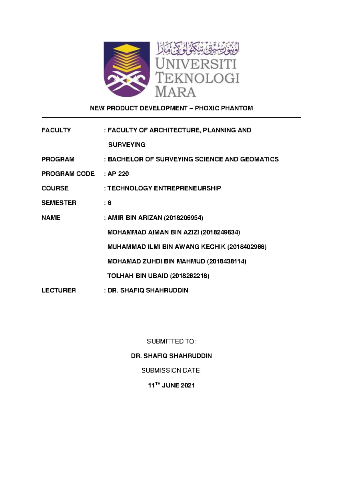 NPD Report- Phoxic Phantom - NEW PRODUCT DEVELOPMENT – PHOXIC PHANTOM ...