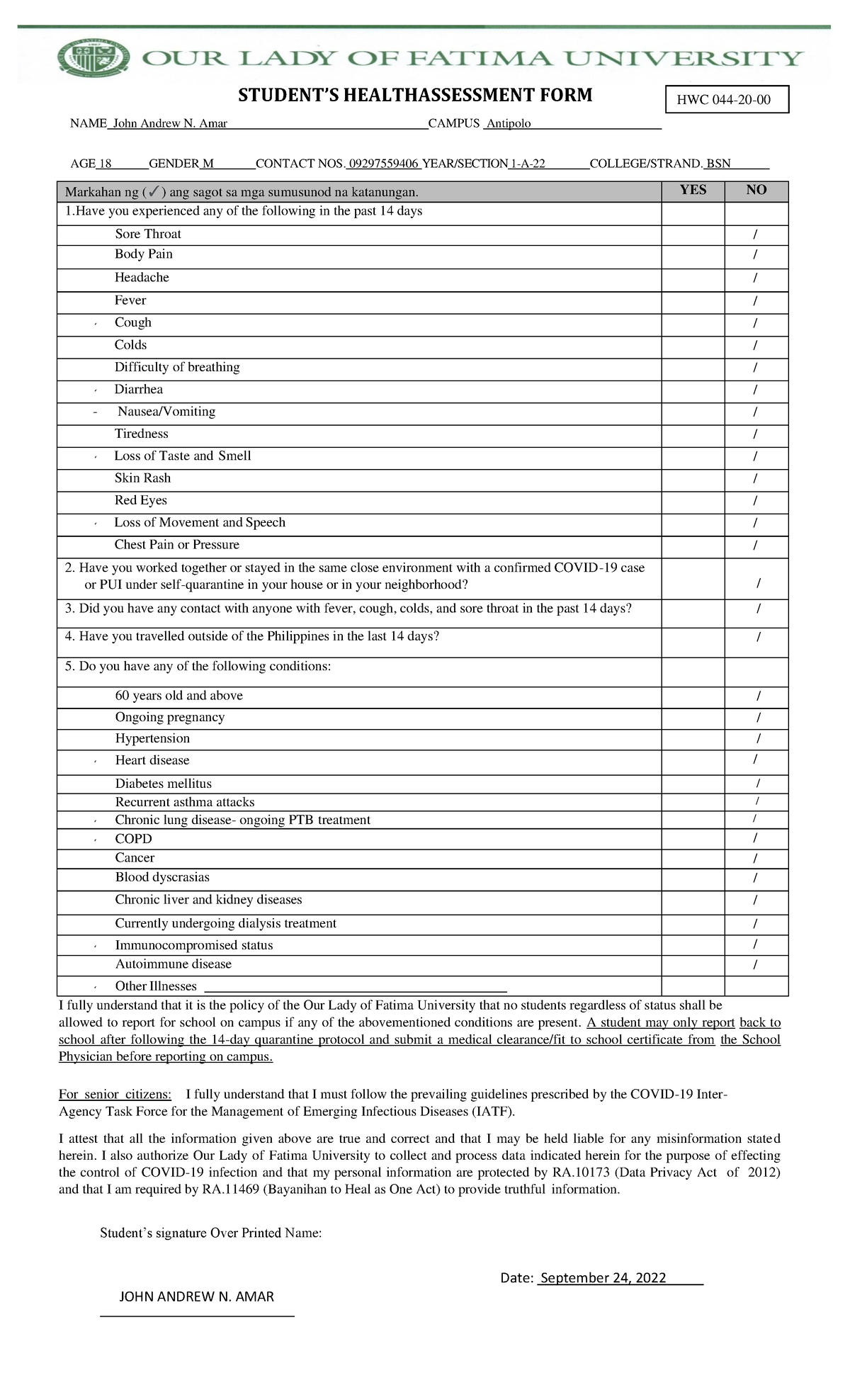 HAF Amar, John Andrew N - ahhaha - STUDENT’S HEALTHASSESSMENT FORM HWC ...