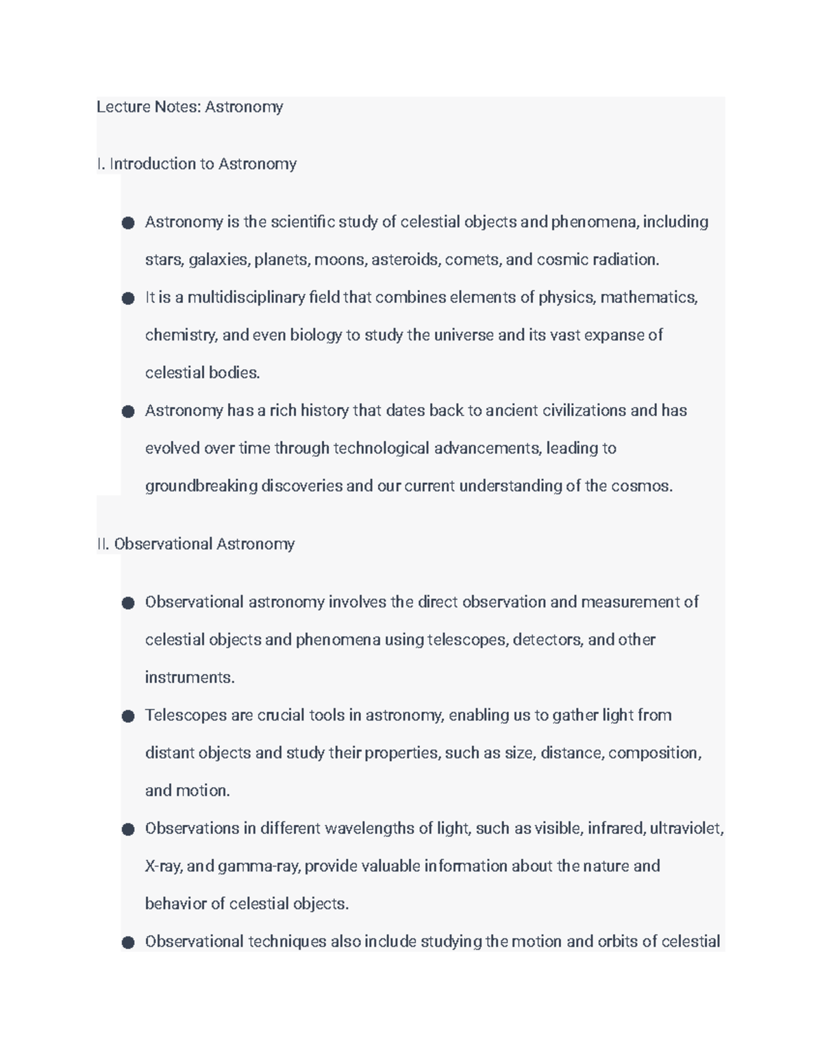 Astronomy lecture notes - Lecture Notes: Astronomy I. Introduction to ...