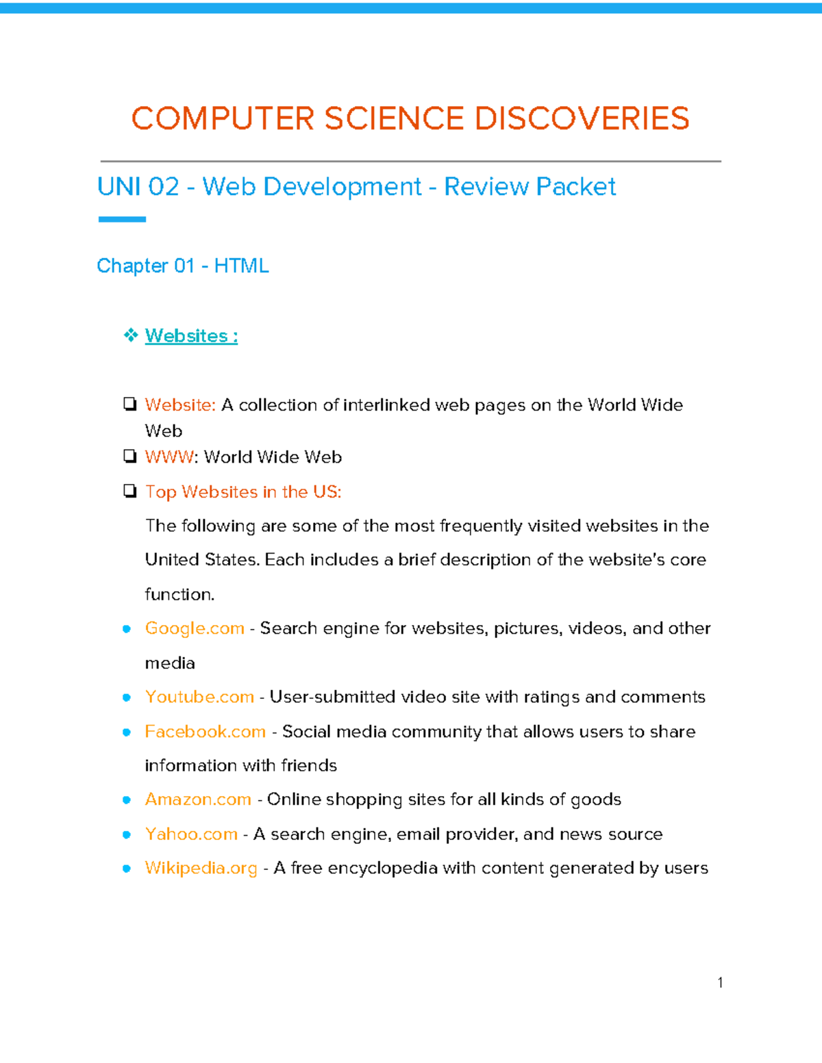 Review Packet Complete UNIT 02- Code.org - COMPUTER SCIENCE DISCOVERIES ...