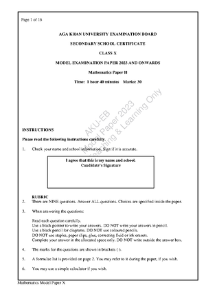 Chemistry Model Paper X (Paper I) - AKU-EB Model Paper 2023 for ...