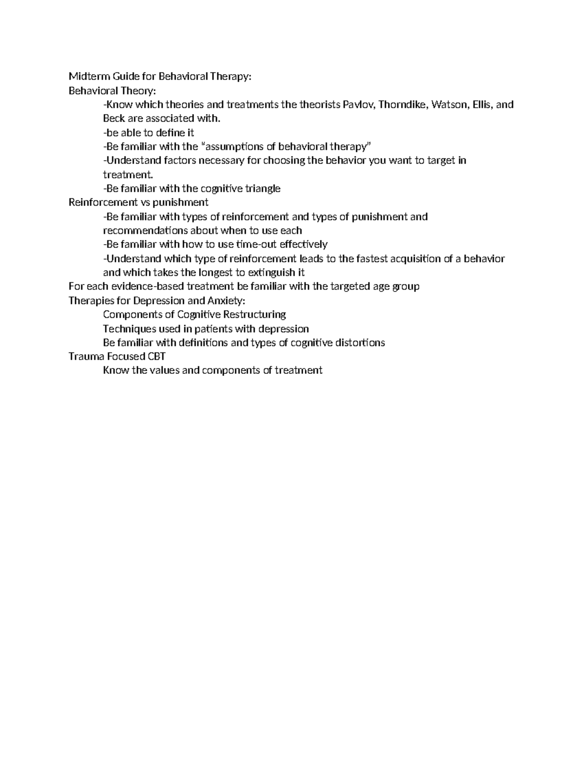 Behavioral study guide - Midterm Guide for Behavioral Therapy ...
