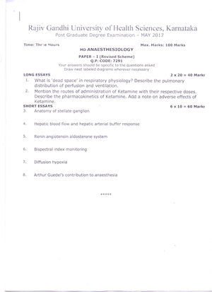 DNB Anaesthesiology Paper 2 - National Board of Examinations Question ...