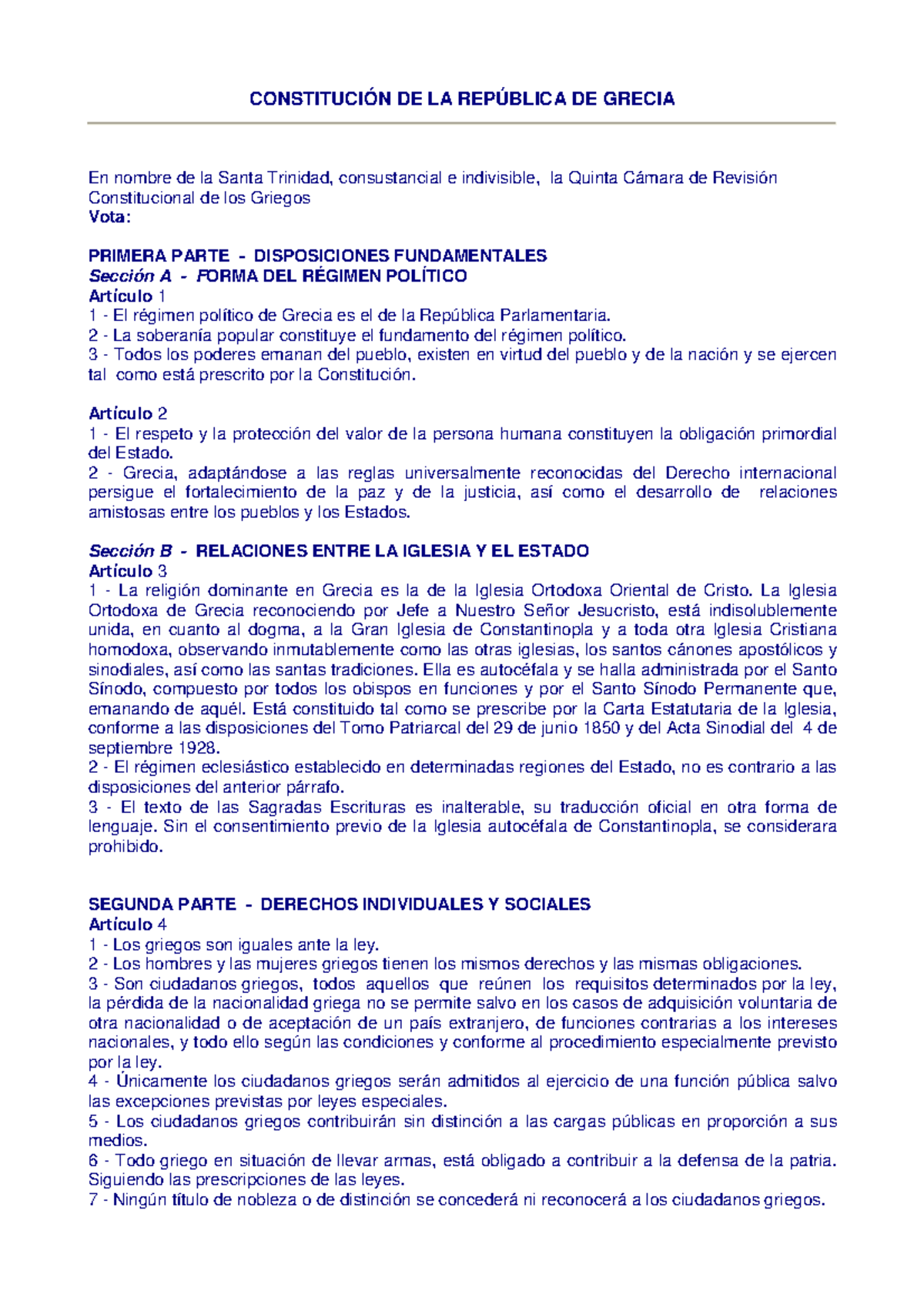 Constitucion Grecia - CONSTITUCIÓN DE LA REPÚBLICA DE GRECIA En nombre ...