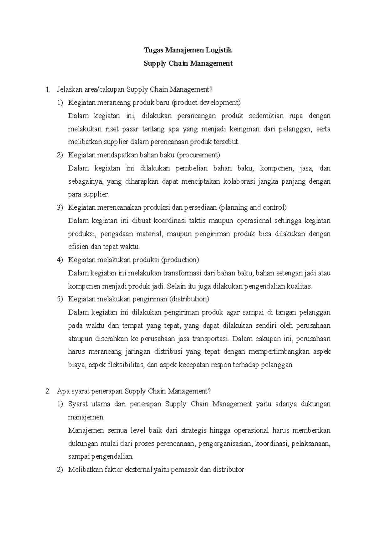 Manajemen Logistik Supply Chain Management - Tugas Manajemen Logistik ...